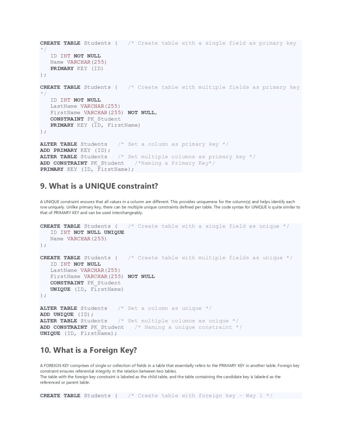 DBMS and SQL Questions and Answers PDF - Connect4techs