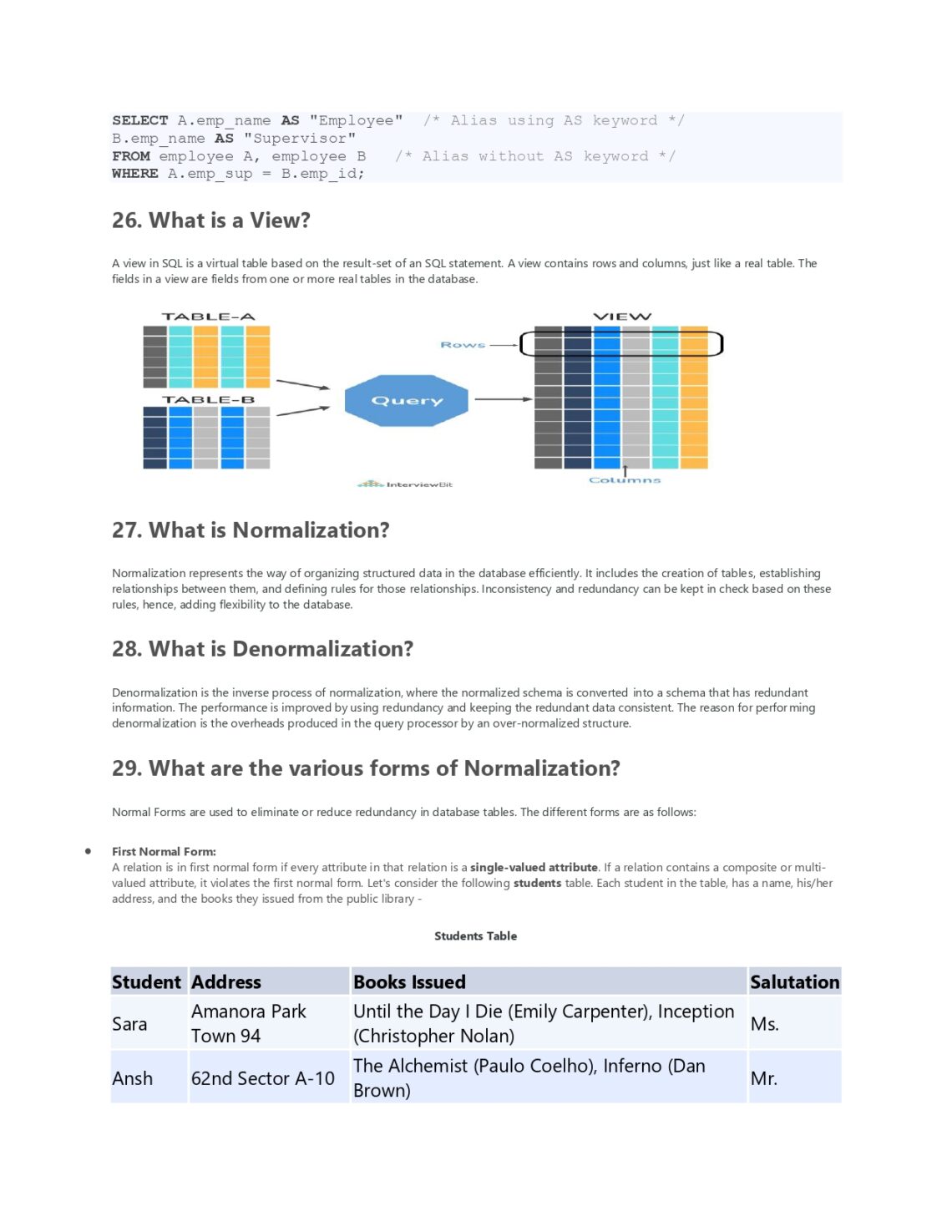 DBMS and SQL Questions and Answers PDF - Connect4techs