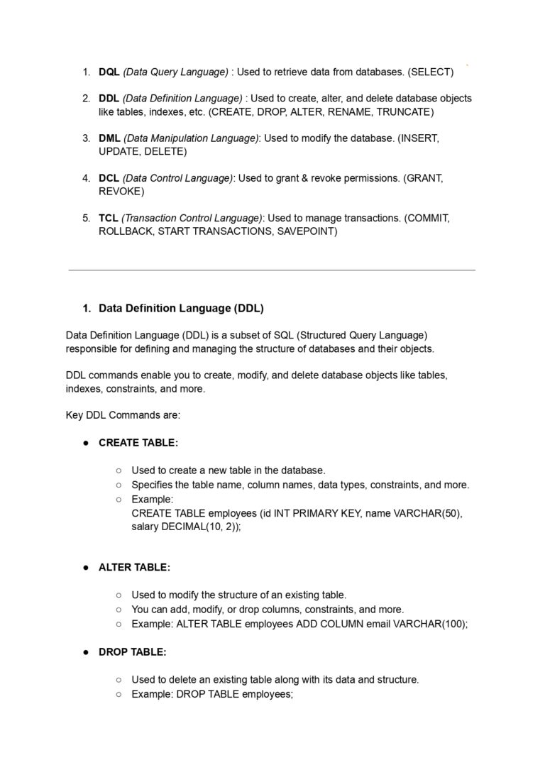 SQL Complete Notes - PDF- Connect4Techs