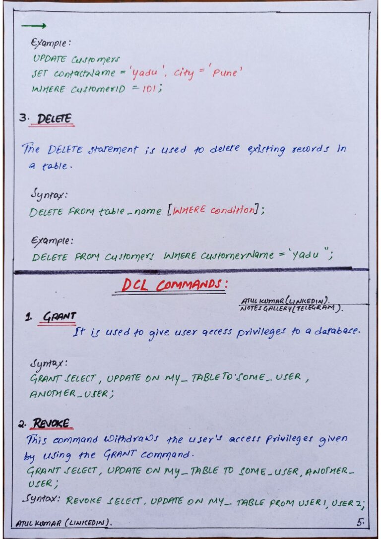 SQL Short Notes Handwritten (PDF) - it.connect4techs.com