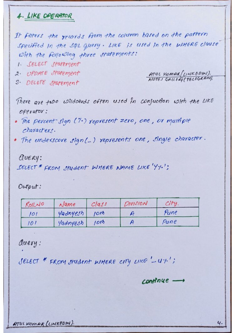 SQL Short Notes Handwritten (PDF) - it.connect4techs.com