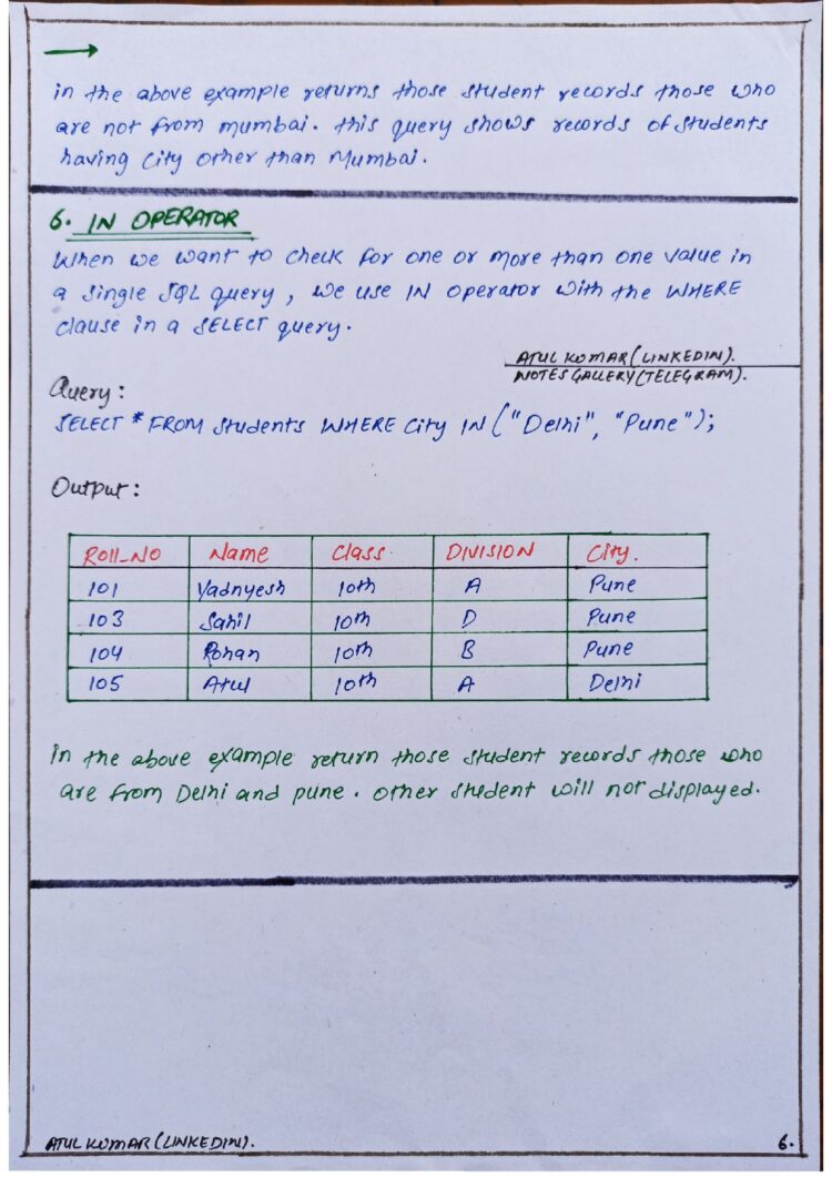 SQL Short Notes Handwritten (PDF) - it.connect4techs.com