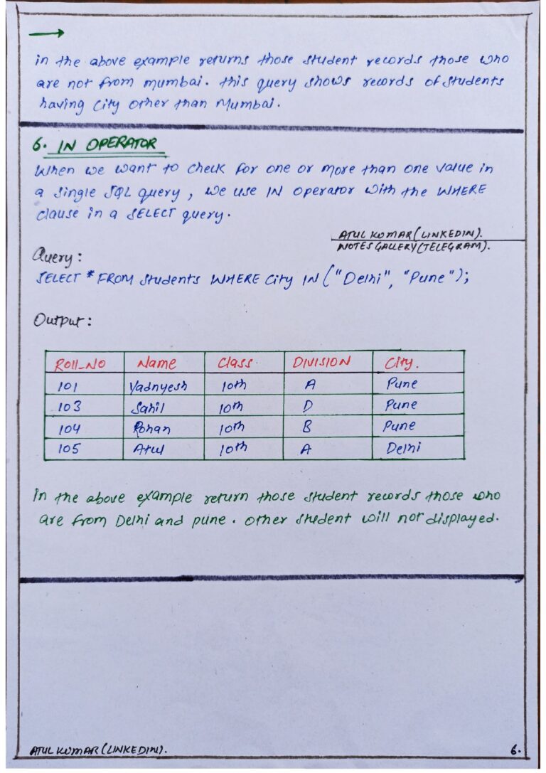 SQL Short Notes Handwritten (PDF) - it.connect4techs.com