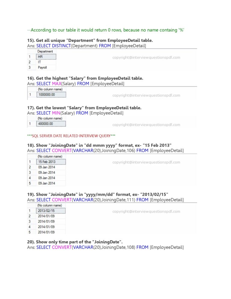 SQL Server Interview Question Answers PDF