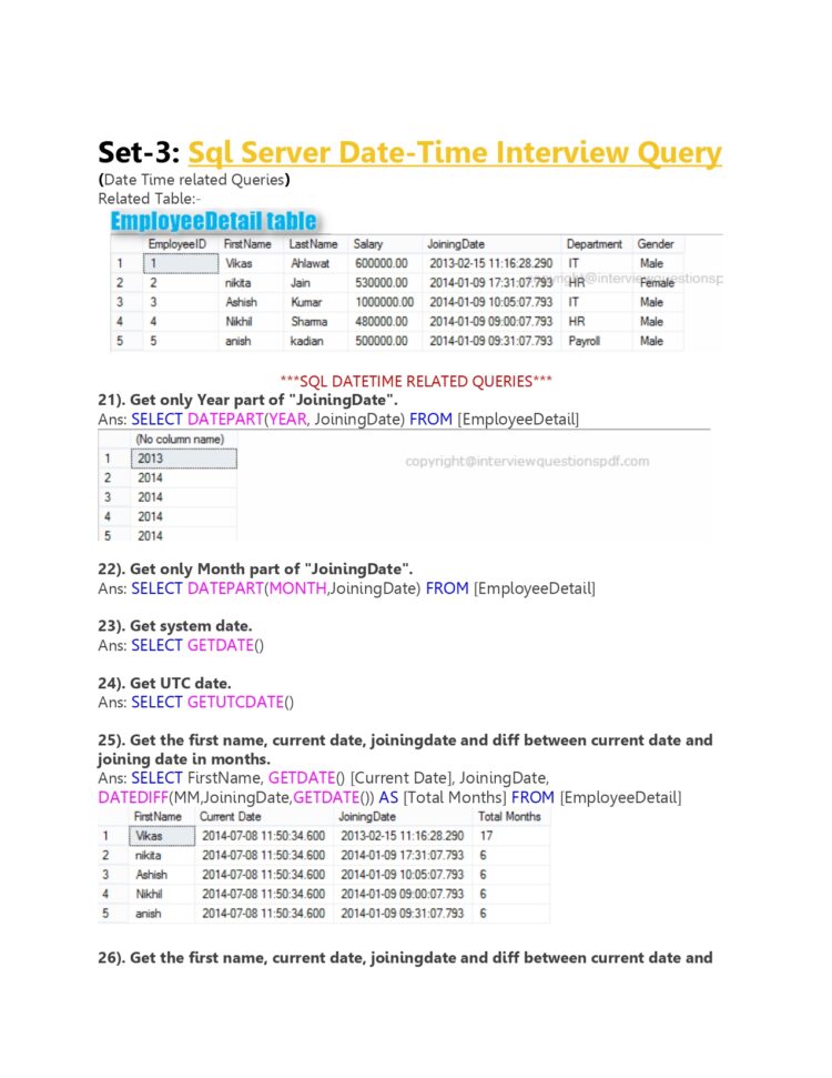 SQL Server Interview Question Answers PDF