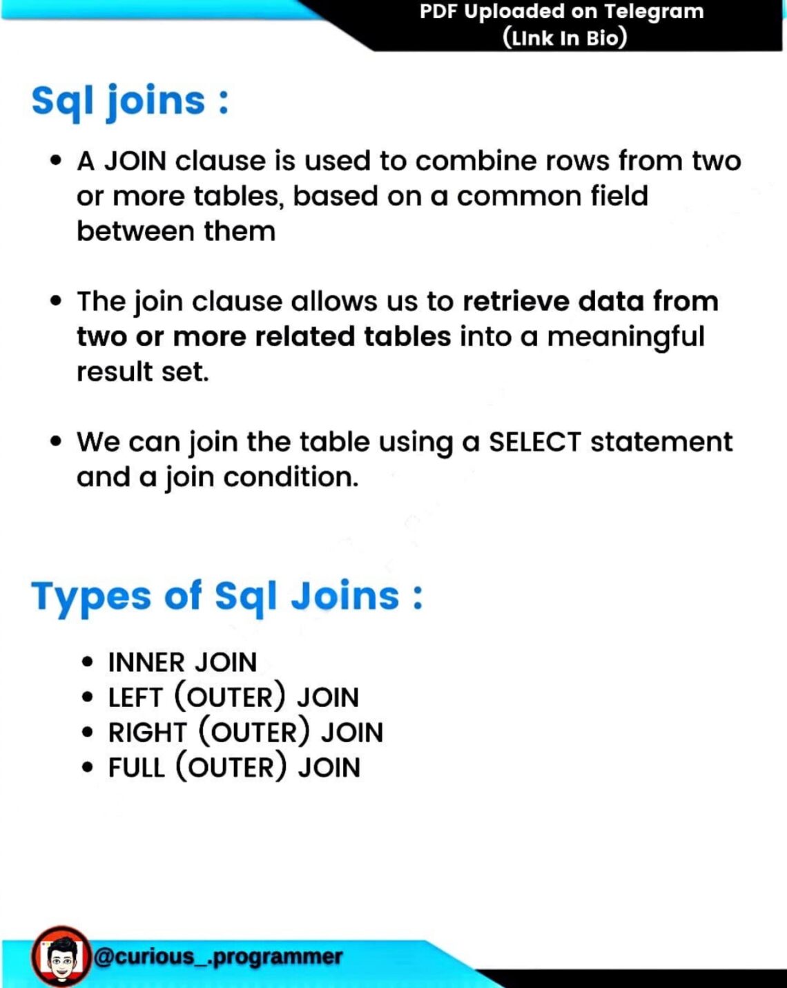 SQL Joins Short Notes PDF - Connect4Tects