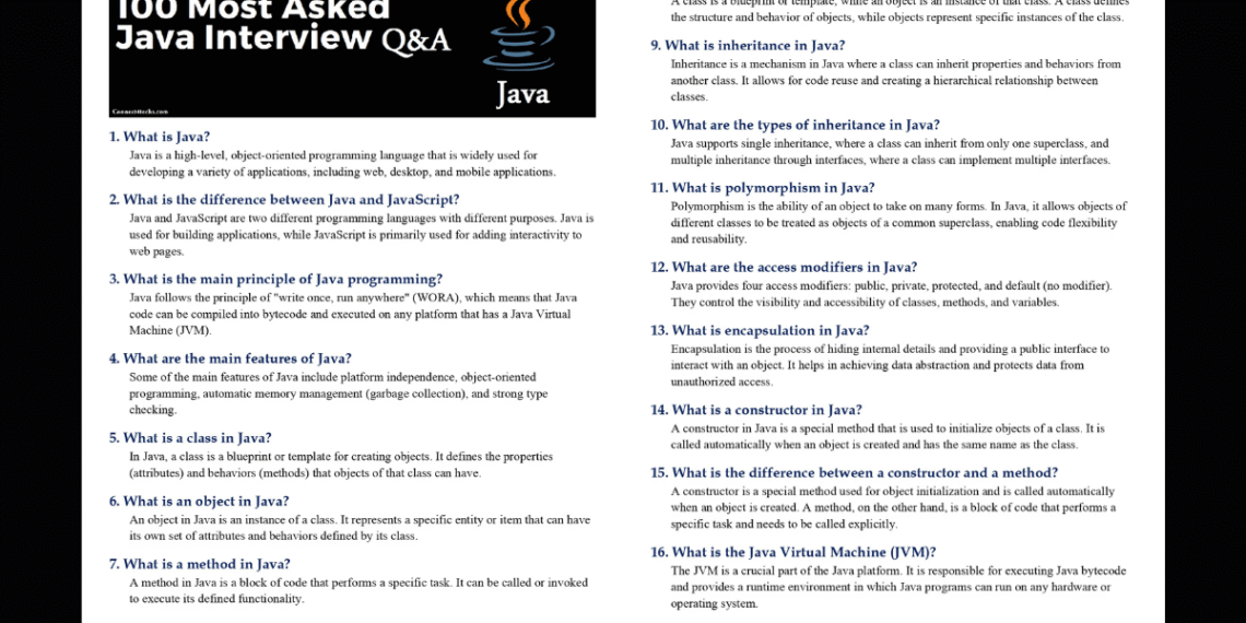 Most Asked Java Interview (100 Q&A) PDF - Connect4Techs