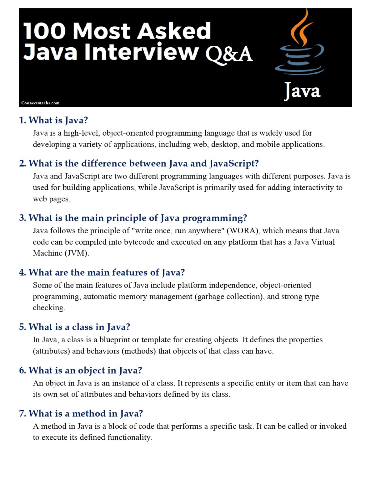 Most Asked Java Interview (100 Q&A) PDF - Connect4Techs