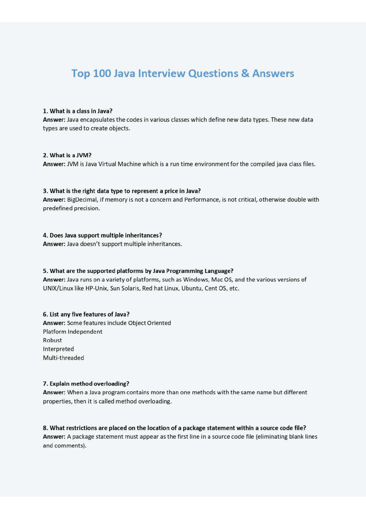 Top 100 Java Questions and Answers PDF - Connect 4 Techs